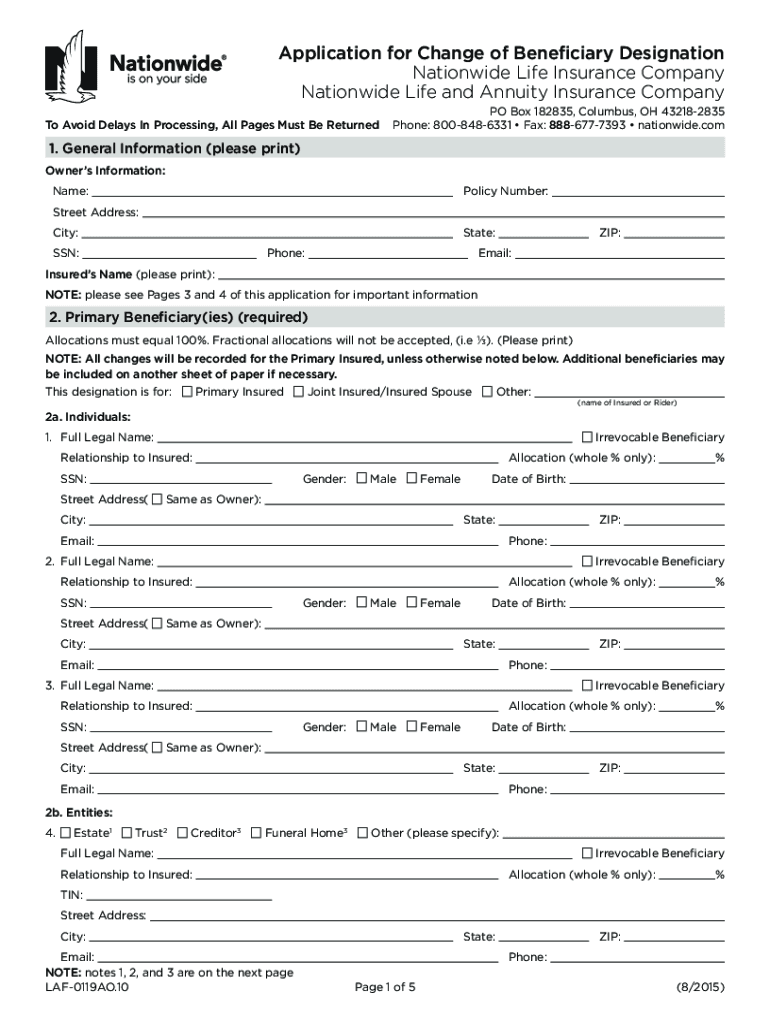 Fillable Online Life Insurance FormsNationwideLife Insurance ...