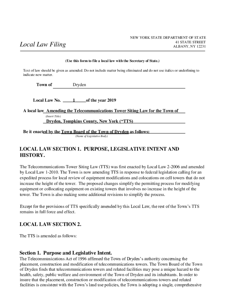 Fillable Online Local Law Filing - Town of Dryden Fax Email Print ...