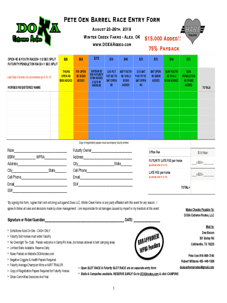 Fillable Online DOXA Barrel Entry Form NUMBERS-Barrel Entry Form Fax ...