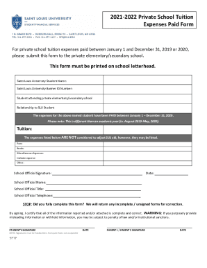 Fillable Online 2021-2022 Private School Tuition Expenses Paid Form Fax Email Print - pdfFiller