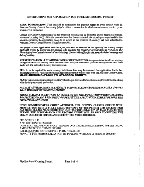 Fillable Online INSTRUCTIONS FOR APPLICATION FOR PIPELINE CROSSING ...