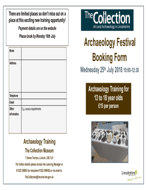 Fillable Online Archaeology Festival Booking Form - The Collection ...