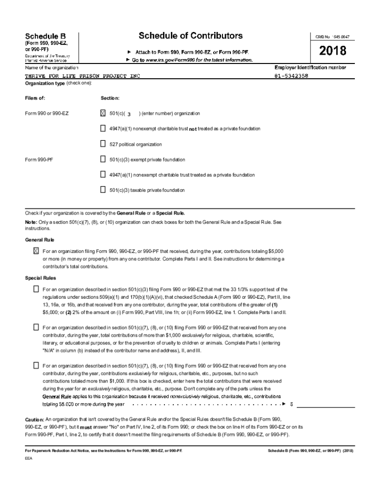 Fillable Online 2018 Tax Return Documents (THRIVE FOR LIFE PRISON) Fax Email Print - pdfFiller