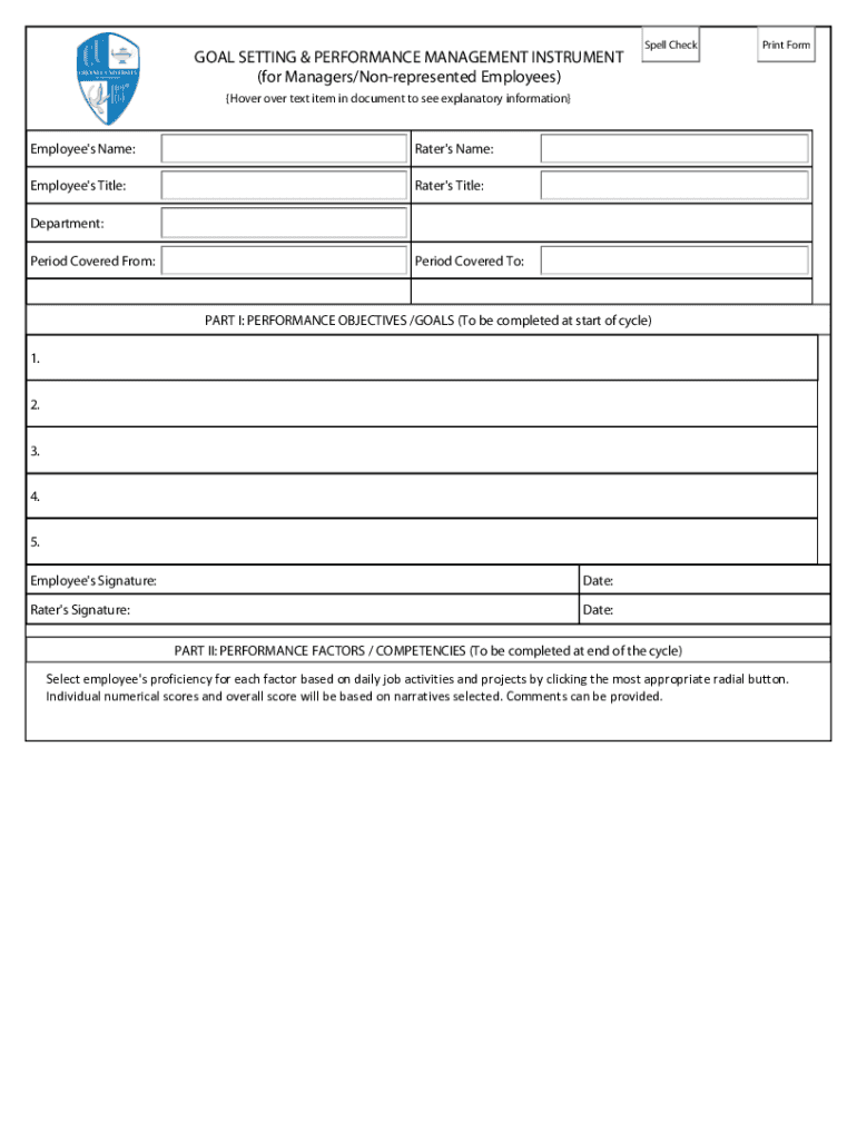 Fillable Online Manager (Nonrepresented) Goal Setting & Performance ...