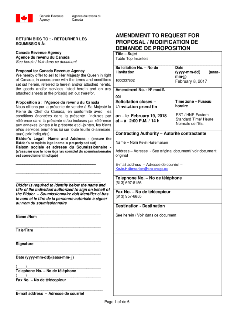 Fillable Online amendment to request for proposal / modification de demande ... Fax Email Print ...