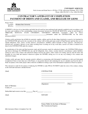 Fillable Online Sixth Avenue and Grant Street P.O. Box 172760 Bozeman ...