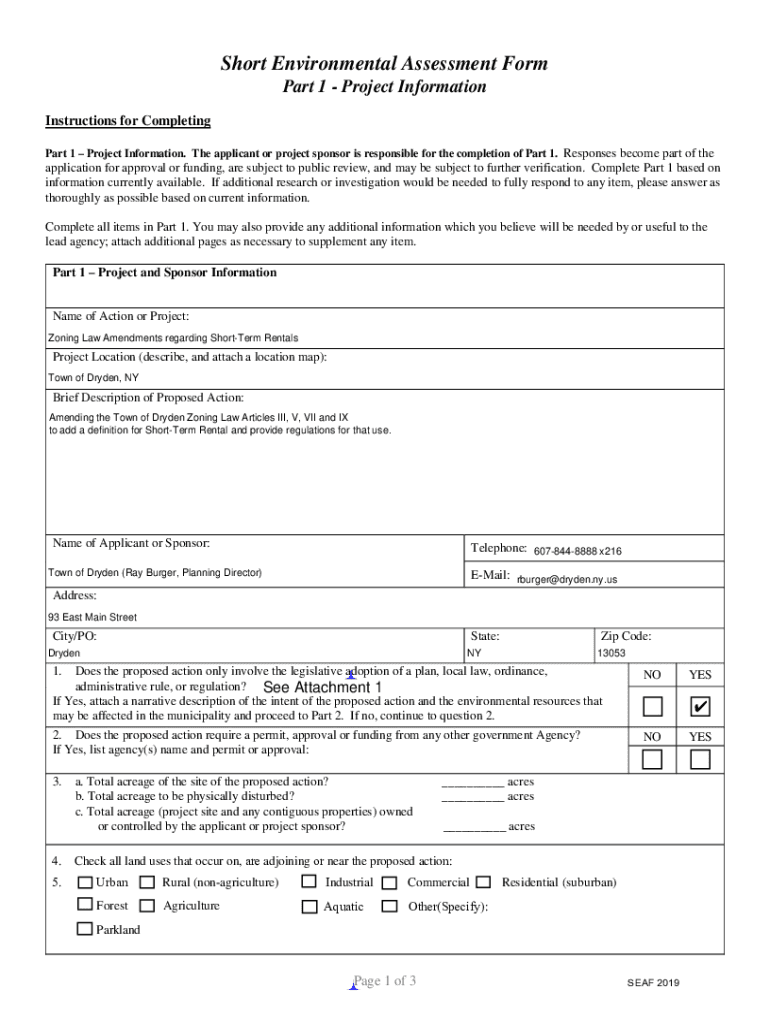 Fillable Online Short Environmental Assessment Form Part 1 - Town of ...