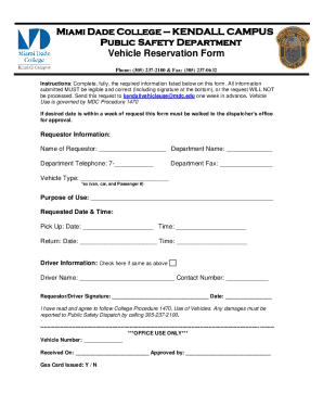 Fillable Online Kendall Campus Vehicle Reservation Form Fax Email Print ...