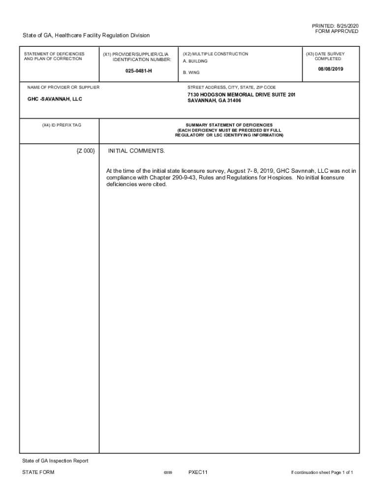 Fillable Online weblink dch georgia State of GA, Healthcare Facility Regulation Division Z 000 ...