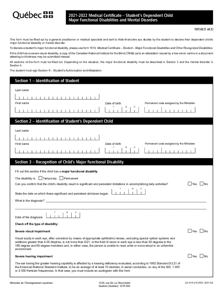 Fillable Online 2021-2022 Medical Certificate - Student's Dependent ...