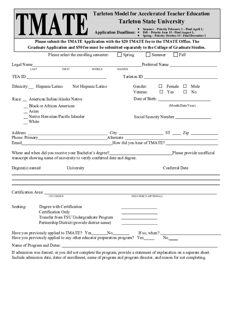 Fillable Online TMATE Mandatory Packet Submission Check List for ...