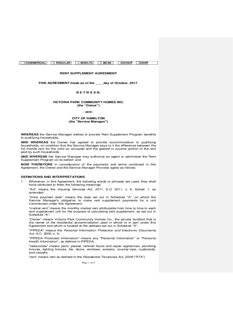 Fillable Online RENT SUPPLEMENT AGREEMENT Fax Email Print - pdfFiller