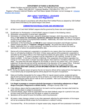 Fillable Online 2021 ADULT SOFTBALL LEAGUES Rules and Regulations Fax ...