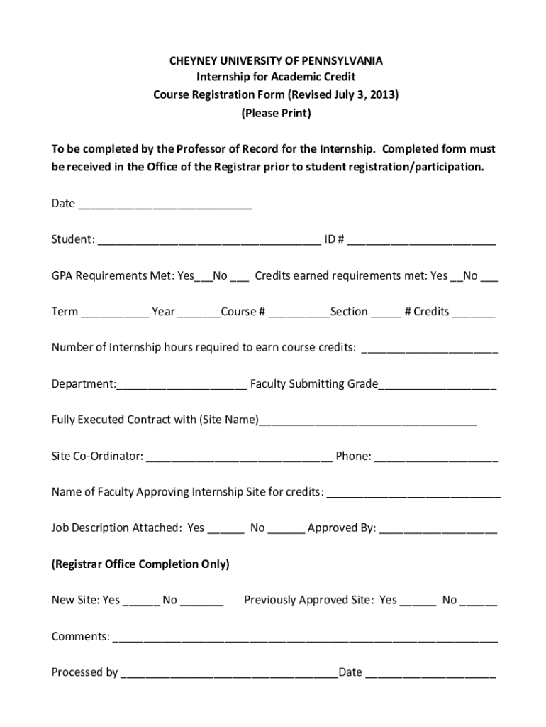 Fillable Online Internship for Academic Credit Course Registration Form ... Fax Email Print ...