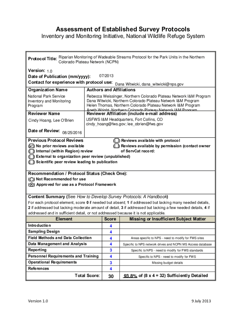 Fillable Online Quick Assessment of Existing Survey Protocols Fax Email Print - pdfFiller