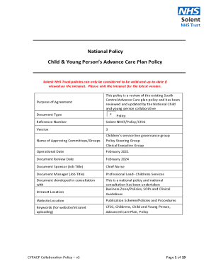 Fillable Online Child and Young Persons Advance Care Plan Policy Fax ...