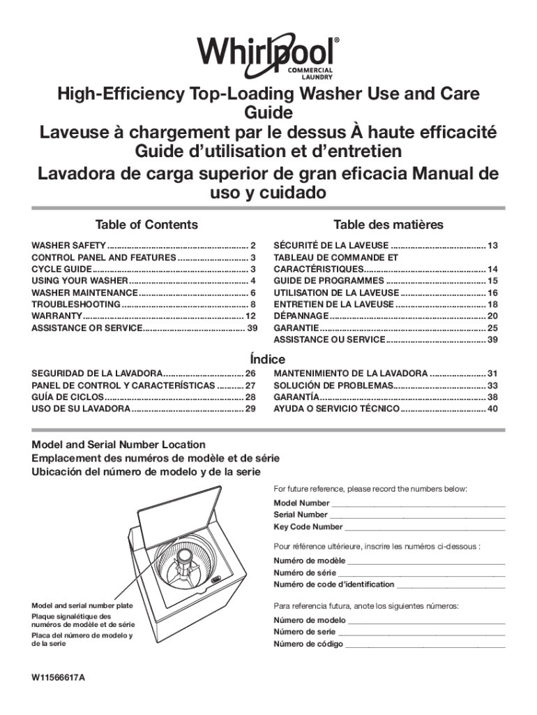 Fillable Online High-Efficiency Top-Loading Washer Use and Care Guide ...