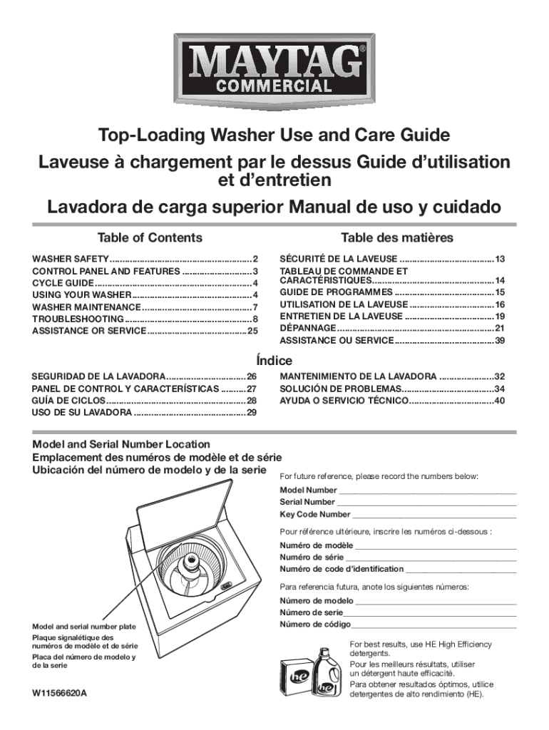 Fillable Online Top-Loading Washer Use and Care Guide Laveuse ...
