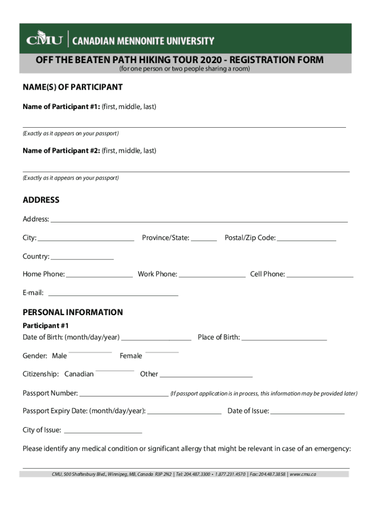 Fillable Online Off the Beaten Path Registration Form Fax Email Print ...