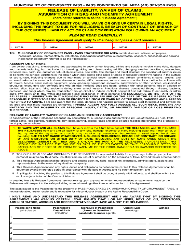 Fillable Online www.crowsnestpass.compass-powderkeg-ski-hillPass Powderkeg Ski Hill & Mountain ...