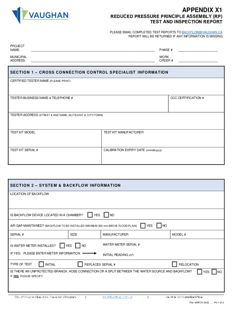 Fillable Online www.vaughan.caservicesresidentialREDUCED PRESSURE PRINCIPLE ASSEMBLY (RP ...