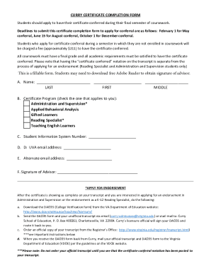 Fillable Online CURRY CERTIFICATE COMPLETION FORM A. Name Fax Email Print - pdfFiller