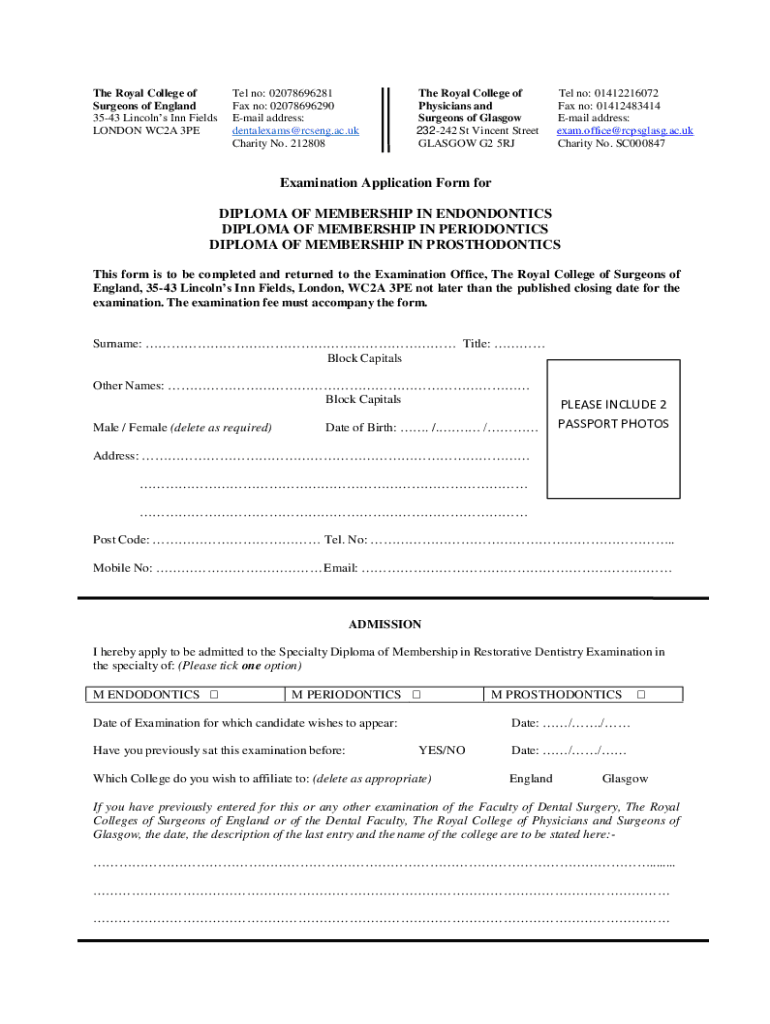 Fillable Online Examination Application Form for DIPLOMA OF ... Fax Email Print - pdfFiller
