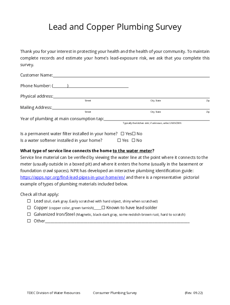 Fillable Online Lead and Copper Plumbing Survey TN.gov Fax Email Print ...