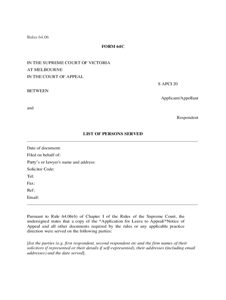 Fillable Online FORM 64C - The Supreme Court of Victoria Fax Email ...