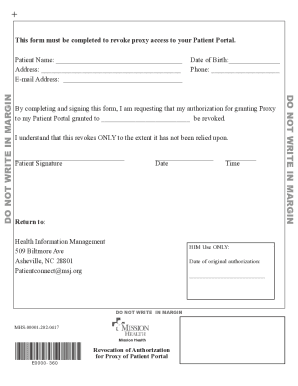 Fillable Online Revocation of Authorization for Proxy of Patient Portal ...