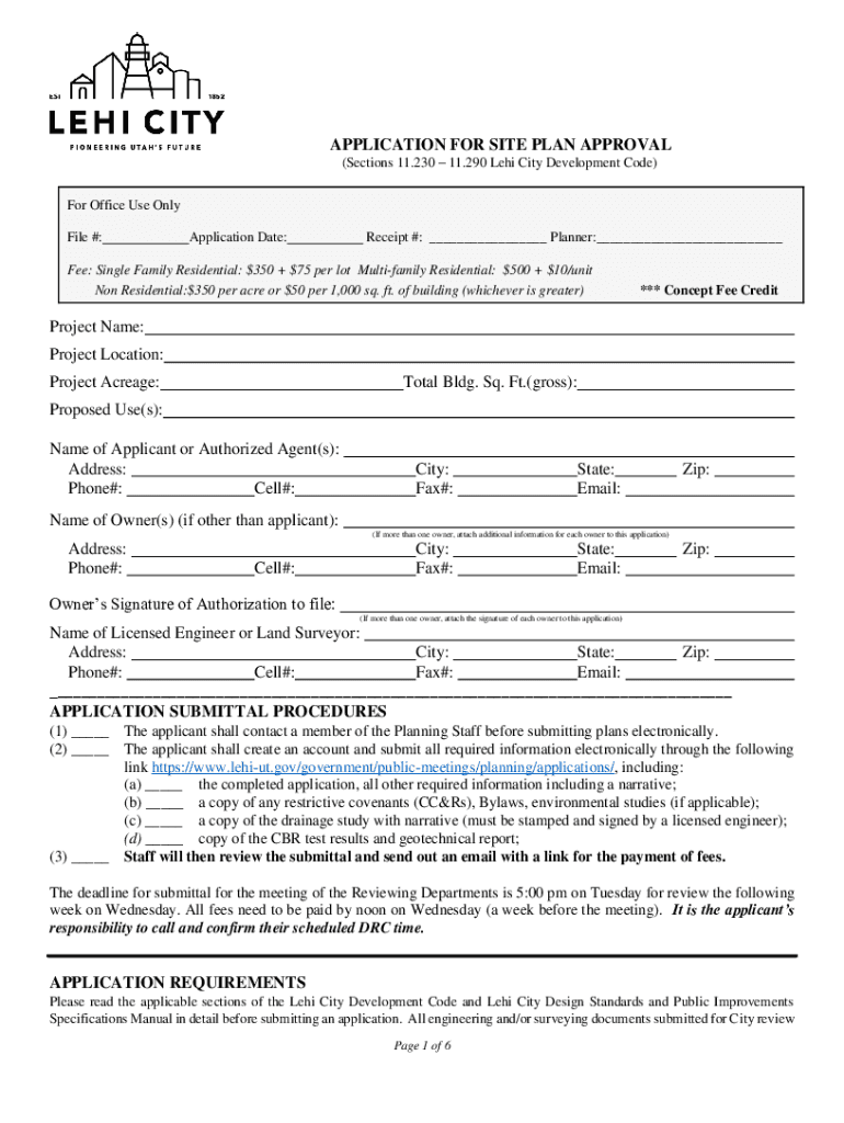 Fillable Online APPLICATION FOR SITE PLAN APPROVAL Project Name ...