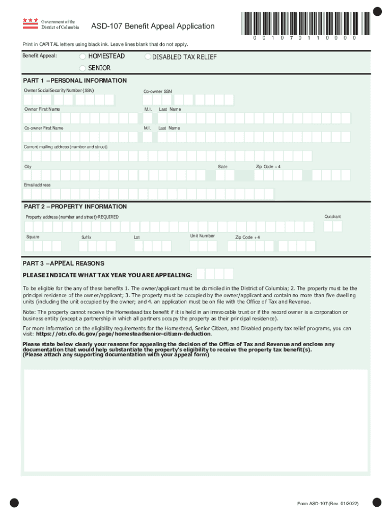 Fillable Online Homestead and Senior Citizen Tax Benefit Appeal ...