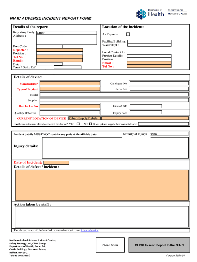 Fillable Online hscbusiness hscni Reporting an Adverse ...
