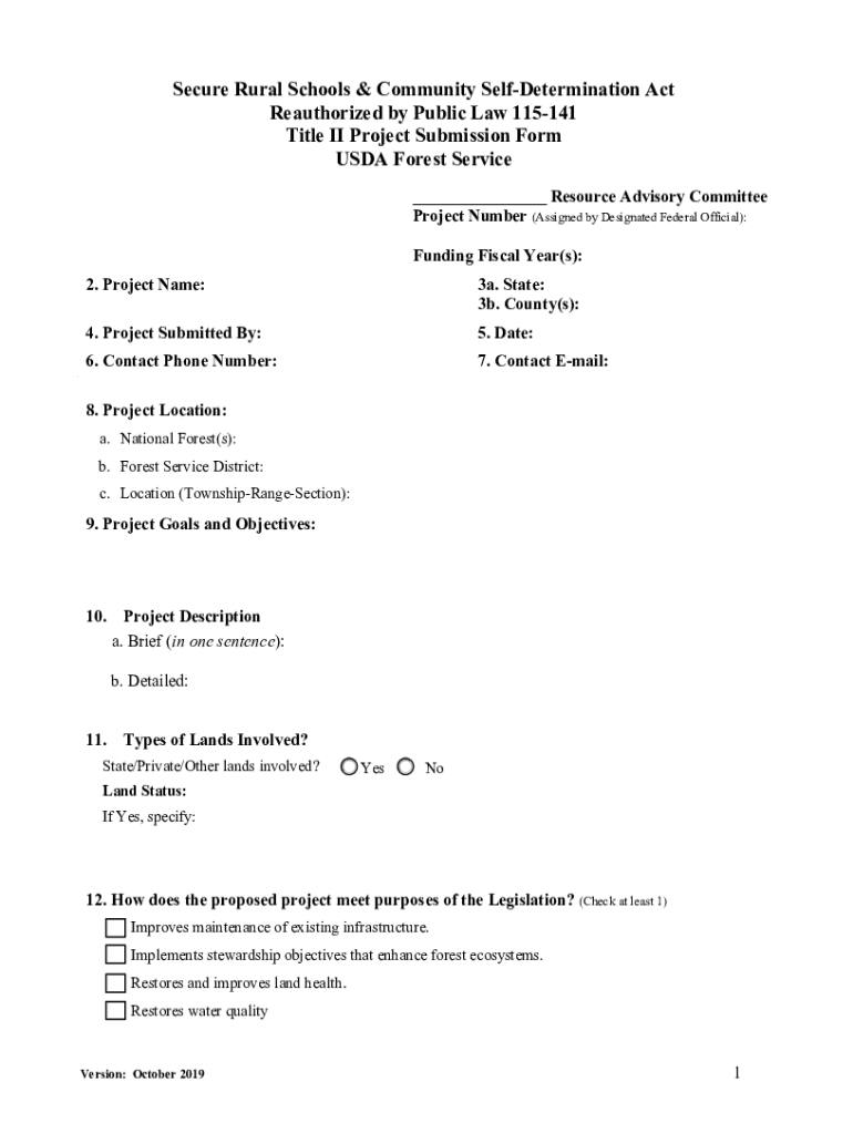 Fillable Online RAC Project Proposal Form - USDA Forest Service Fax ...
