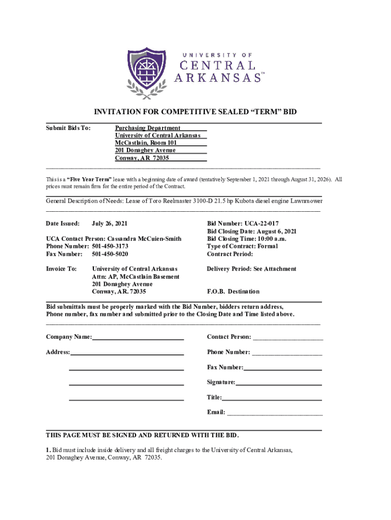 Fillable Online UCA-22-017 Lease of Toro Lawnmower for Athletics Fax Email Print - pdfFiller