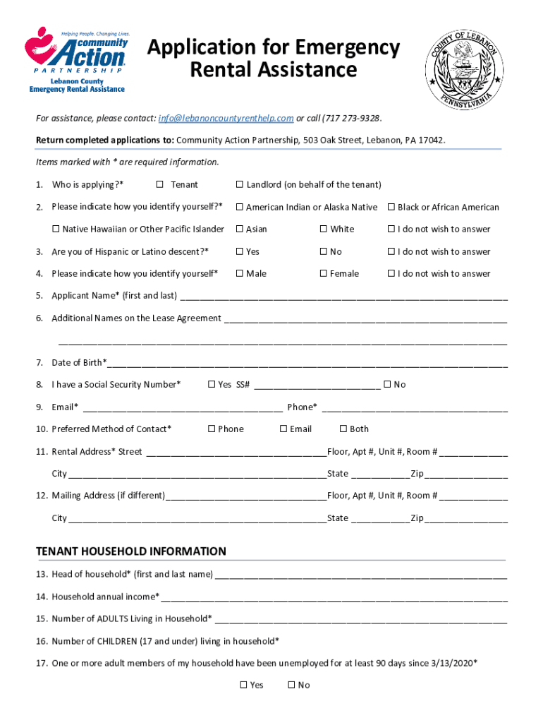 Fillable Online Emergency Rental Assistance Program - U.S. Department ...