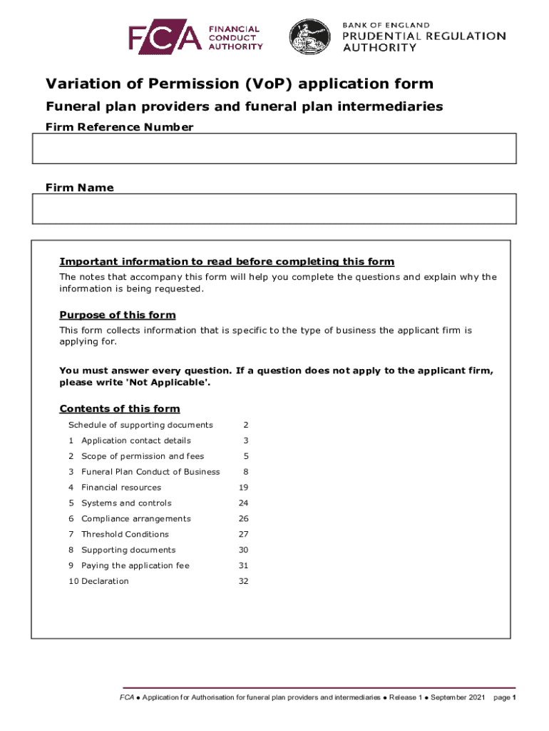 Fillable Online Funeral plan Variation of Permission (VoP) application form Fax Email Print ...