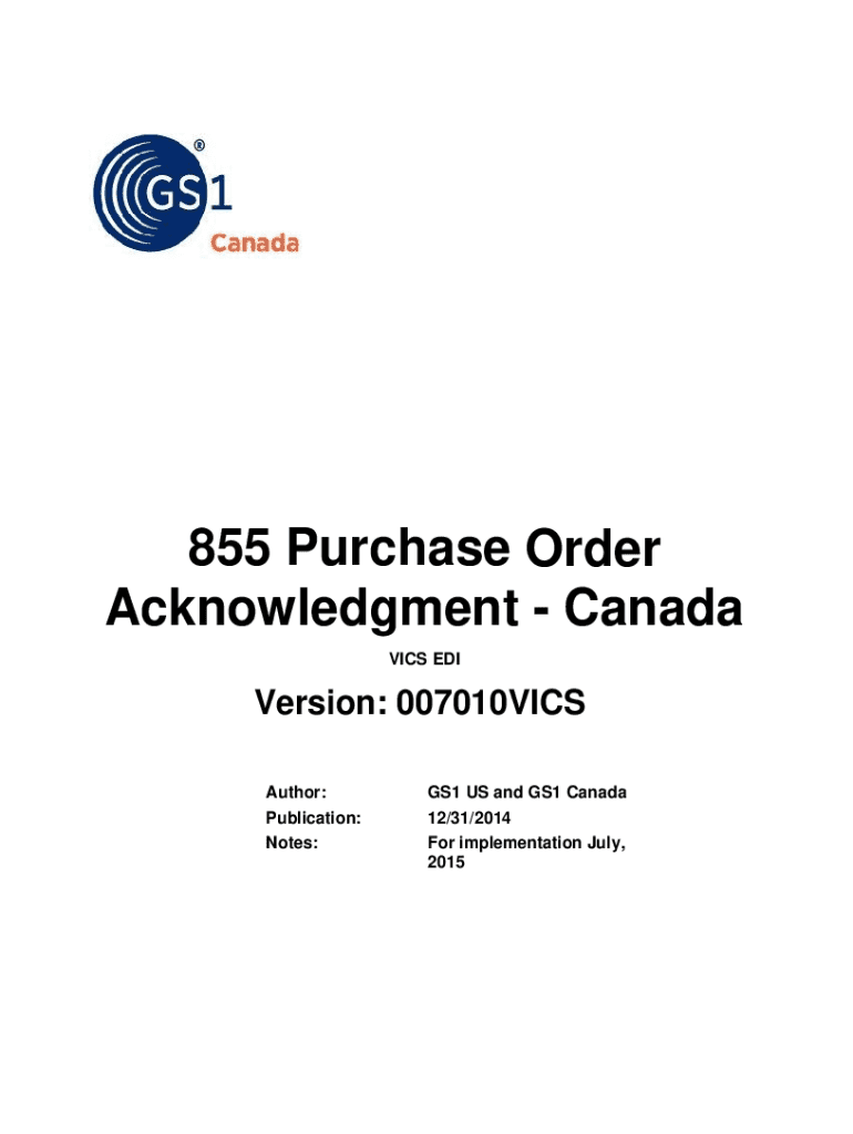 Fillable Online 855CA Purchase Order Acknowledgment 7010. Canadian EDI Implementation Guidelines ...