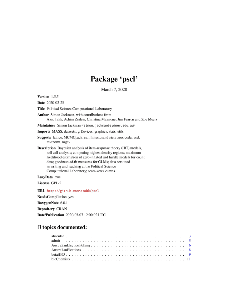 Fillable Online rdrr.iocranpsclpscl: Political Science Computational ...