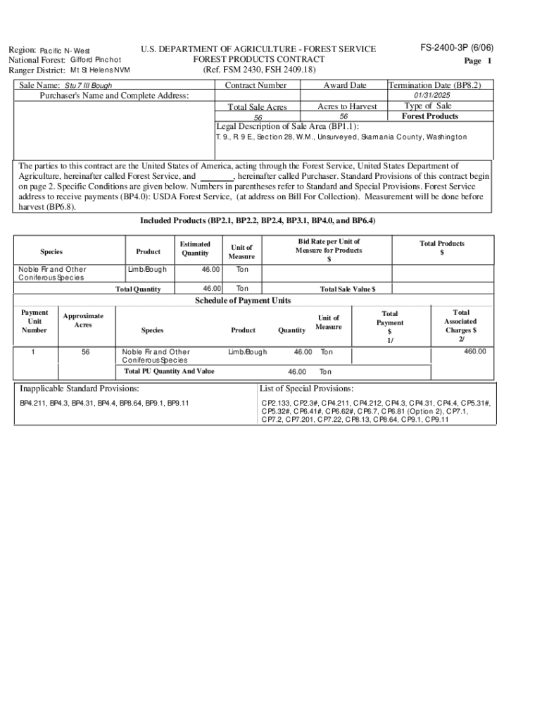 Fillable Online Region: U.S. DEPARTMENT OF AGRICULTURE - FOREST SERVICE ...
