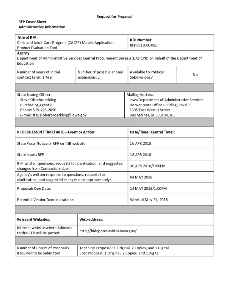 Fillable Online bidopportunities.iowa.govHomeGetBidOpportunityRequest for RFP Cover Sheet ...