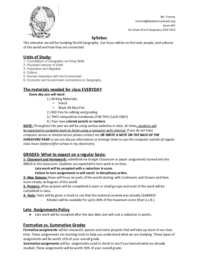 Fillable Online Syllabus Units of Study: The materials needed for class ... Fax Email Print ...