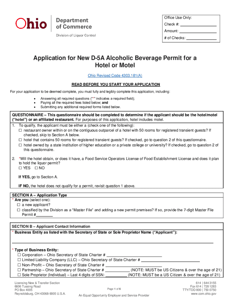 Fillable Online com ohio Application for New D-5A Alcoholic Beverage ...