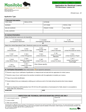 Fillable Online www.manitoba.camritsApplication for Electrical Licence ...