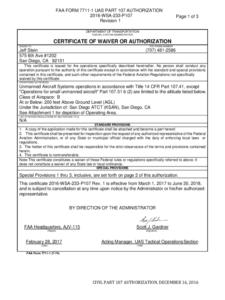 Fillable Online Part 107 Airspace Authorizations - Federal Aviation ...