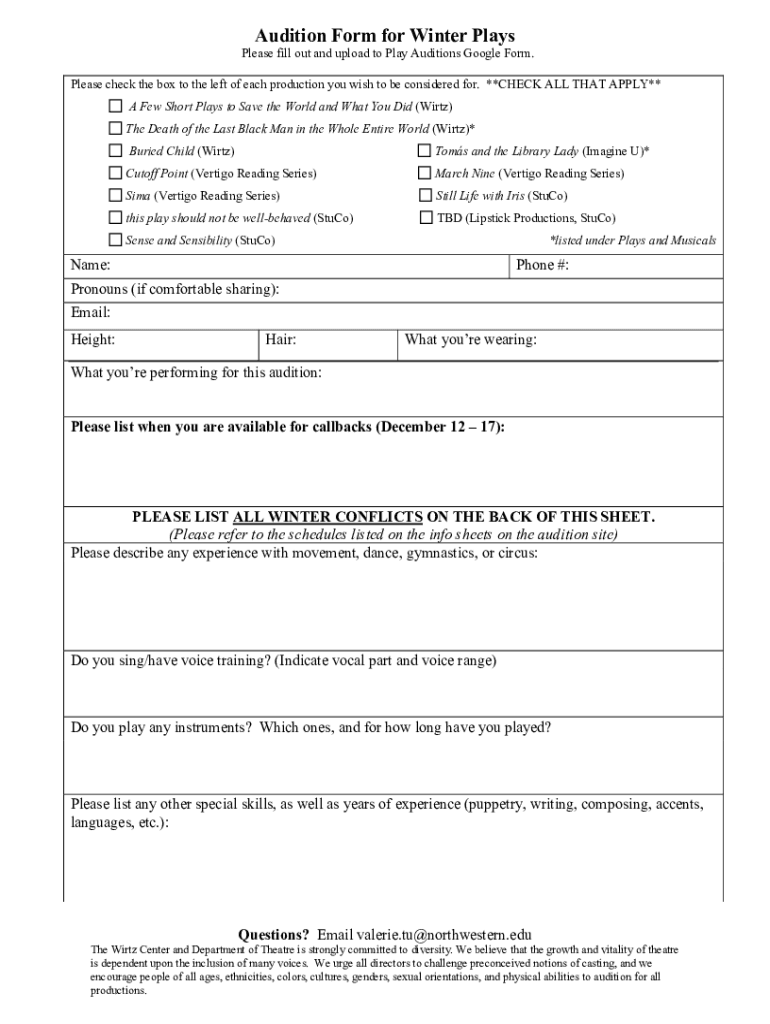 Fillable Online www.signnow.comfill-and-sign-pdf-form62227Audition Form Template Google Docs ...