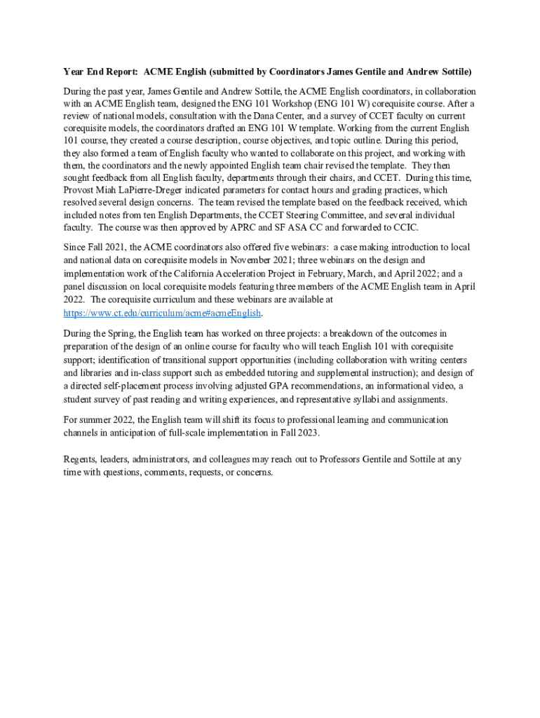 Fillable Online www.ct.edufilespdfsYear End Report: ACME English ...