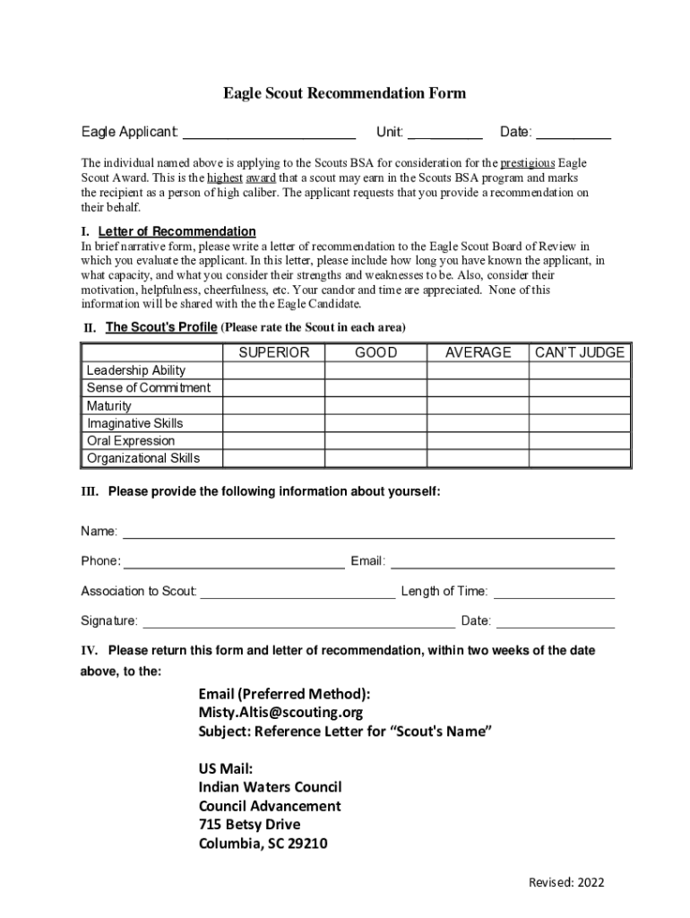 Fillable Online eforms.comrecommendation-lettereagle-scoutEagle Scout Letter of Recommendation ...