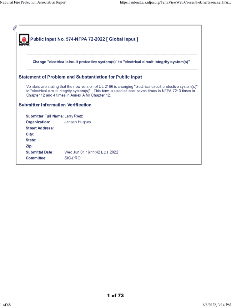 Fillable Online Public Input No. 574-NFPA 72-2022 Global Input ...
