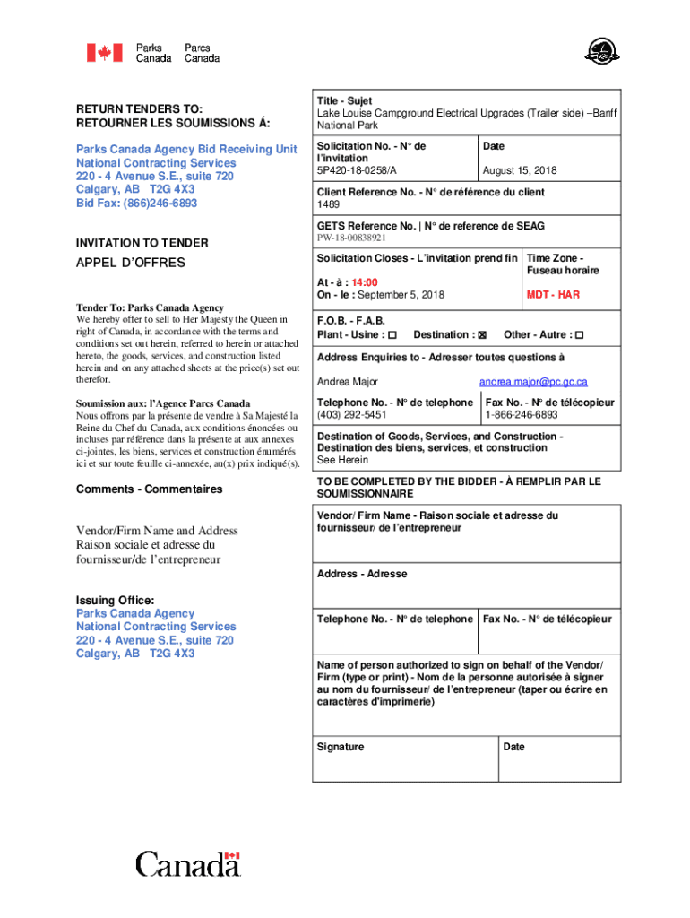 Fillable Online Lake Louise Campground Electrical Upgrades (Trailer side) Fax Email Print ...